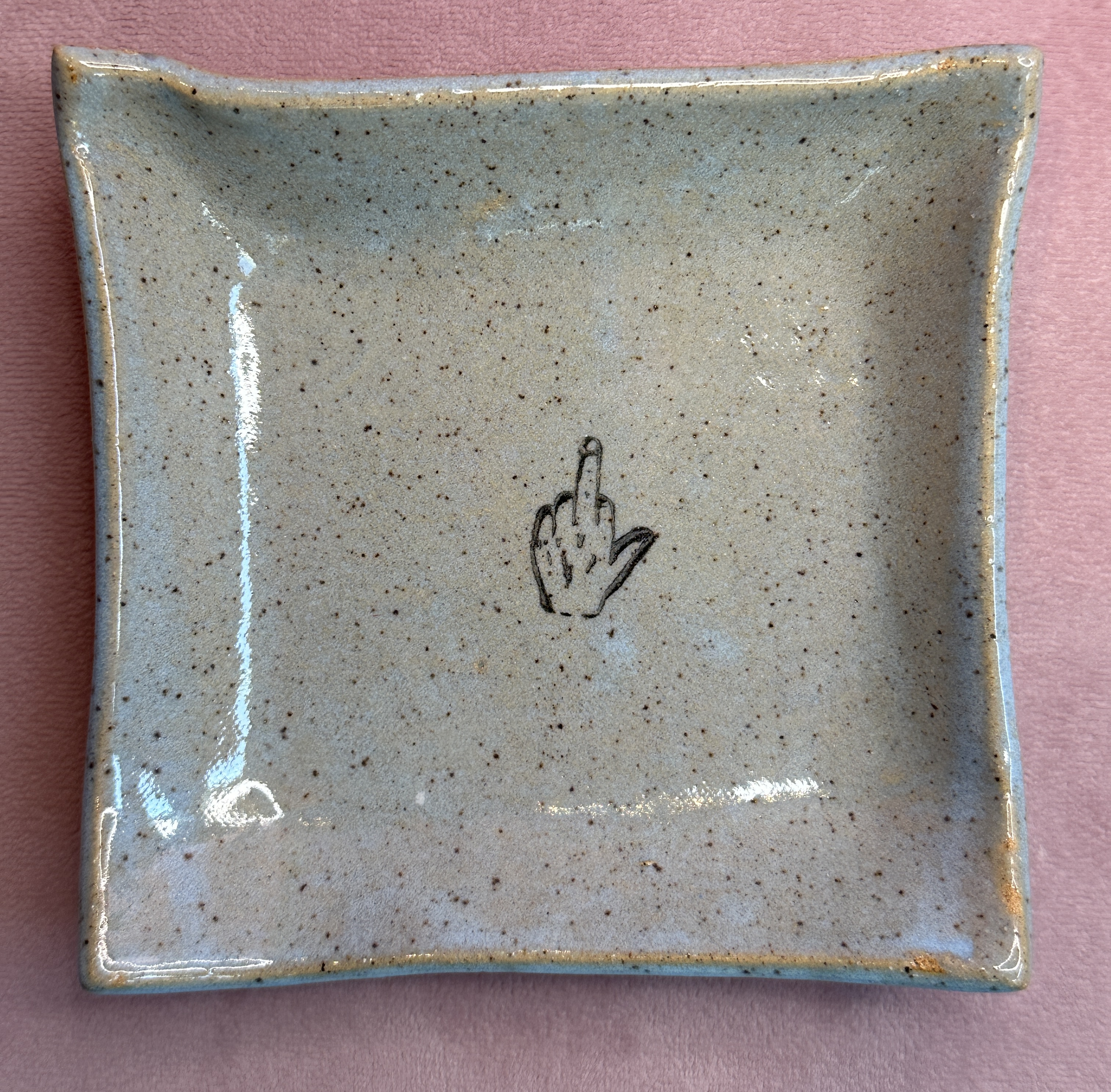 Middle Finger Square Ring Dish - Greyish blue glaze - Grace, Beauty ...